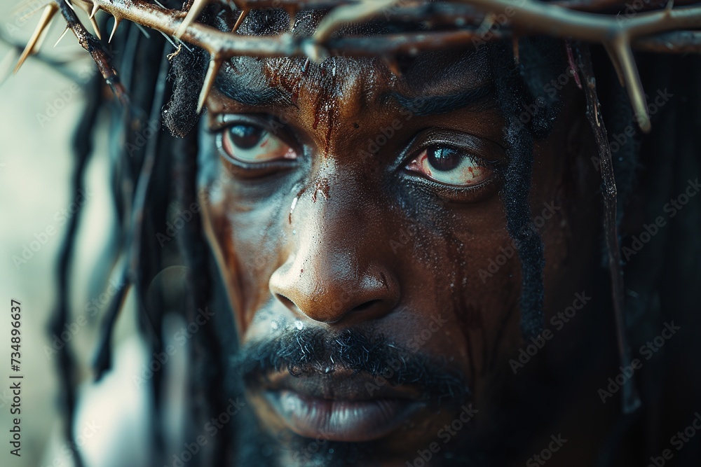 Delve into the depths of compassion with a detailed close-up portrait ...