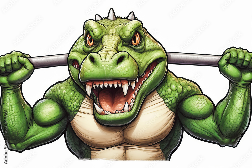 An alligator, crocodile or dinosaur weight lifting gym animal sports ...