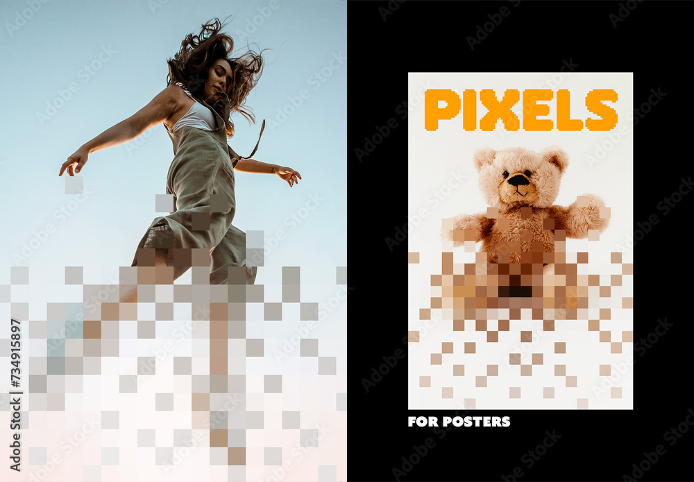 Pixel Dispersion Poster Photo Effect Mockup Stock Template | Adobe Stock