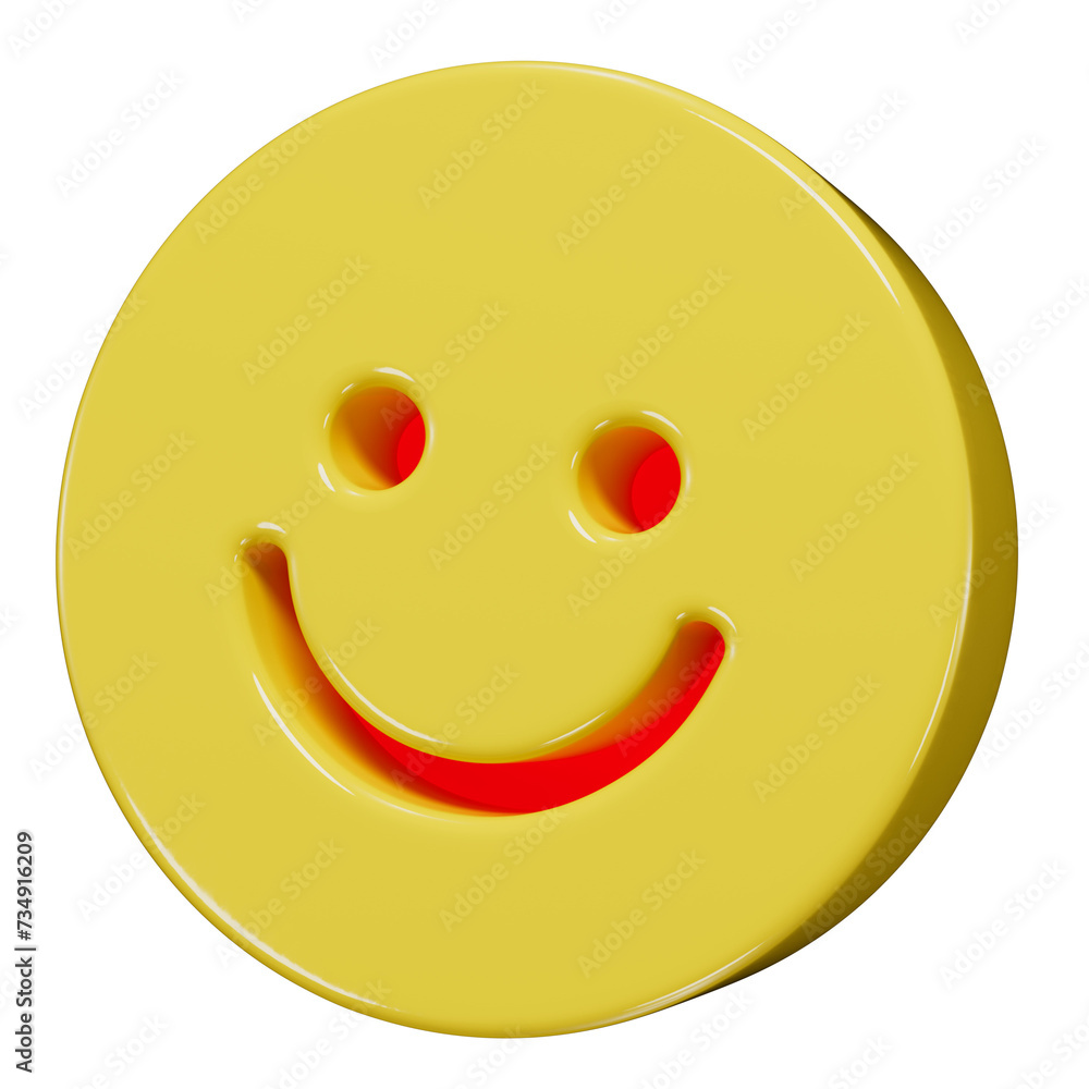 Creepy smiley face with red eyes and disturbing vibe. 3d render. Glossy ...