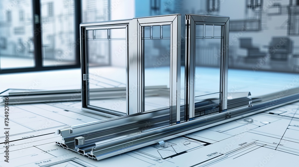 Aluminum frames with a blueprint background that open and close ...