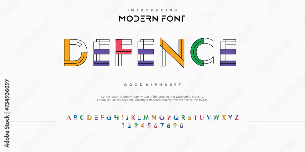 Defence Outline Double line monogram alphabet and tech fonts. Lines ...