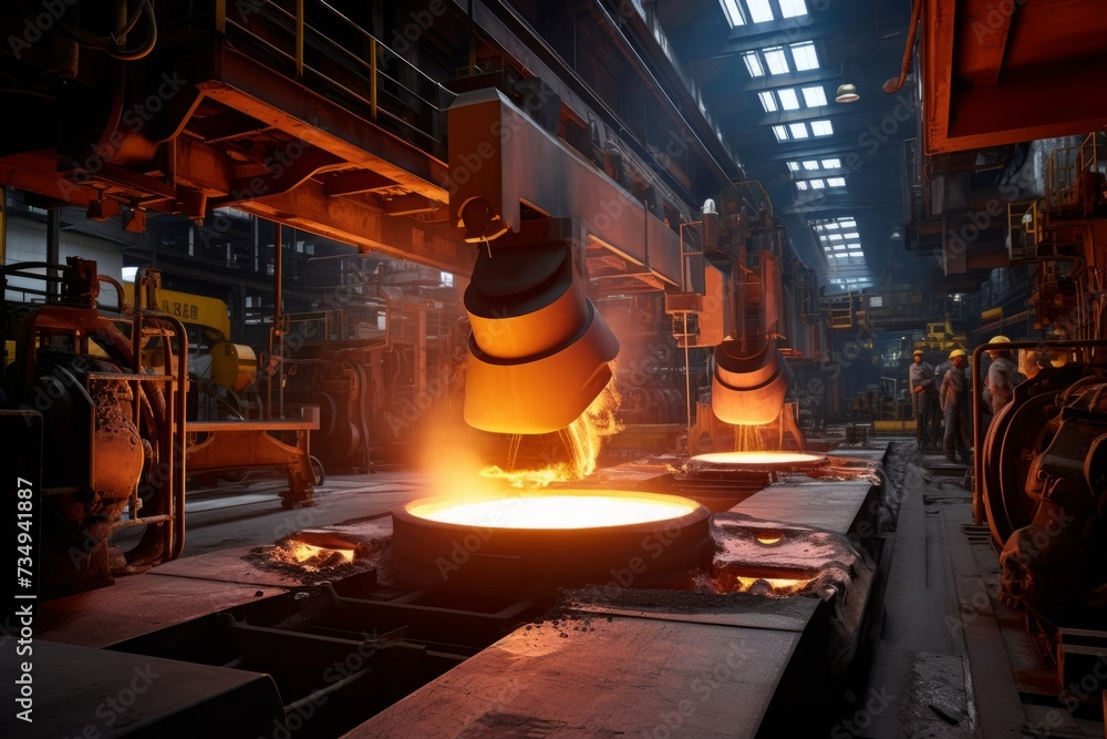 A detailed view of a continuous caster in operation, showcasing the ...