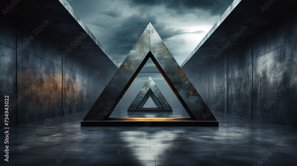 A mesmerizing corridor with triangular geometric shapes leading to ...