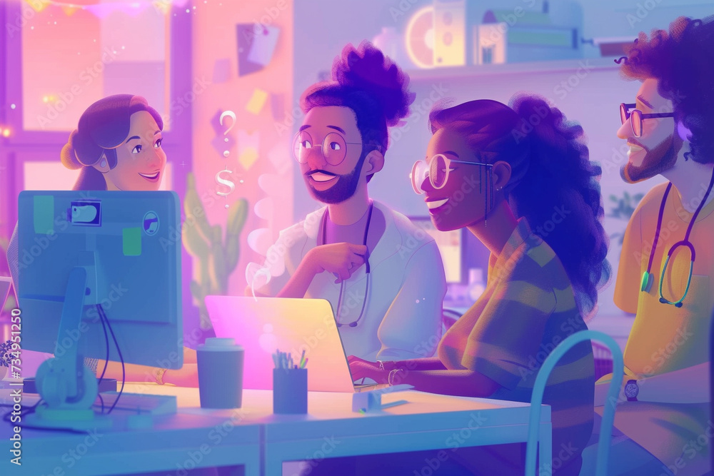 An animated heartwarming illustration of a family gathered around a ...