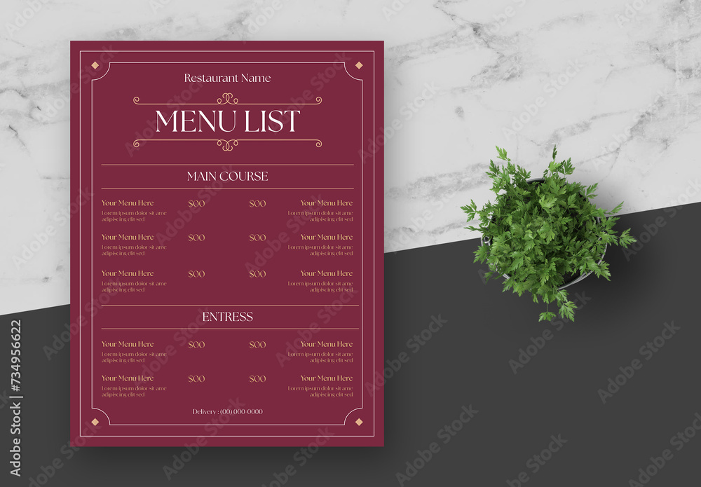 Maroon Gold Menu Stock Template | Adobe Stock