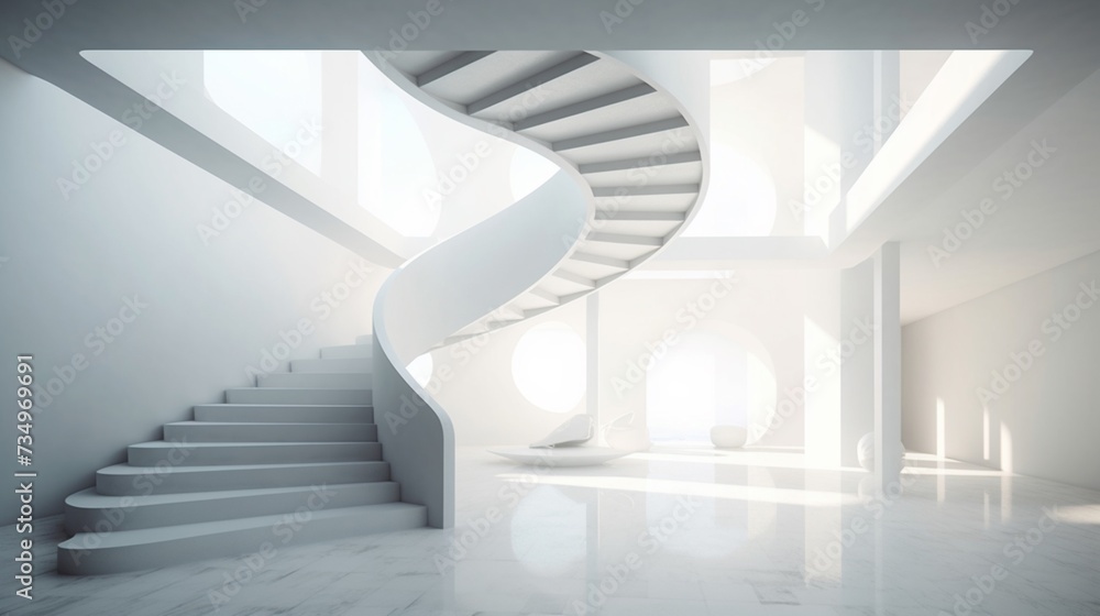 Modern and minimalist rotating stairs elevated space AI generative ...