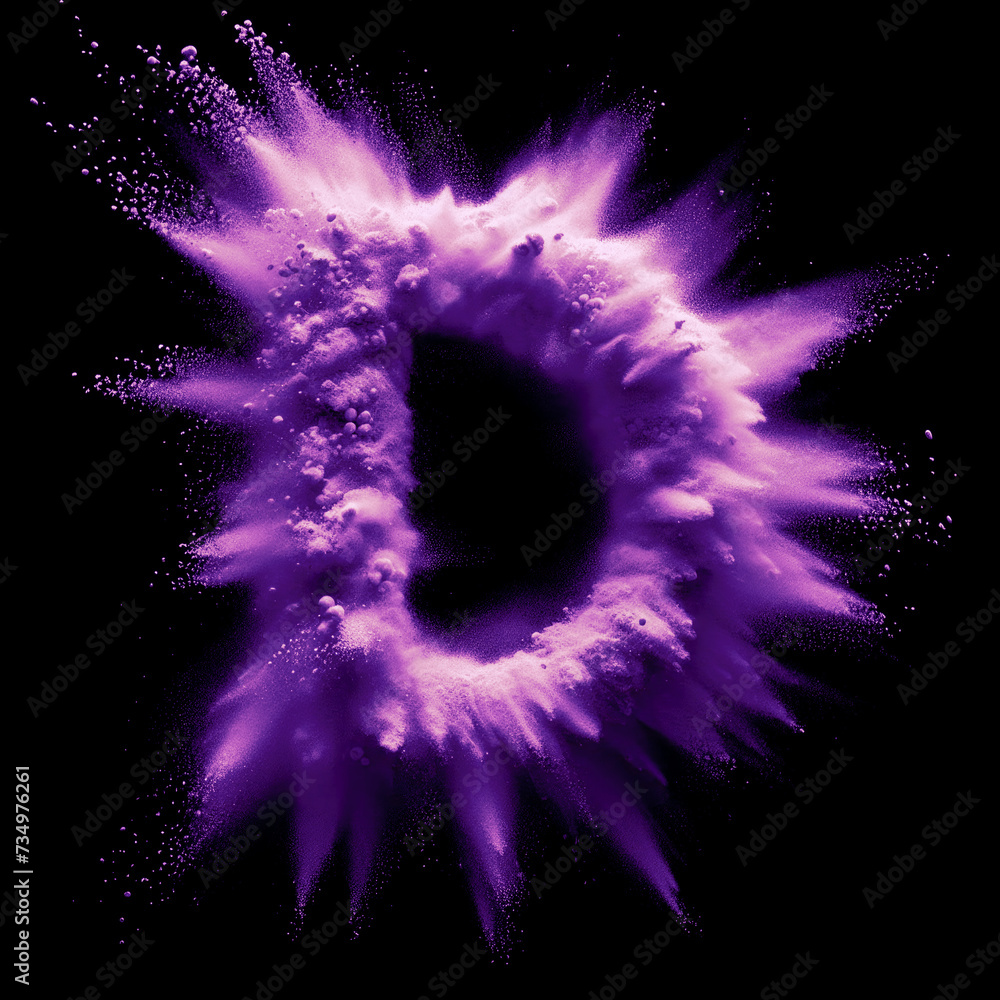 Letter D - Purple powder explosion font isolated on black background ...