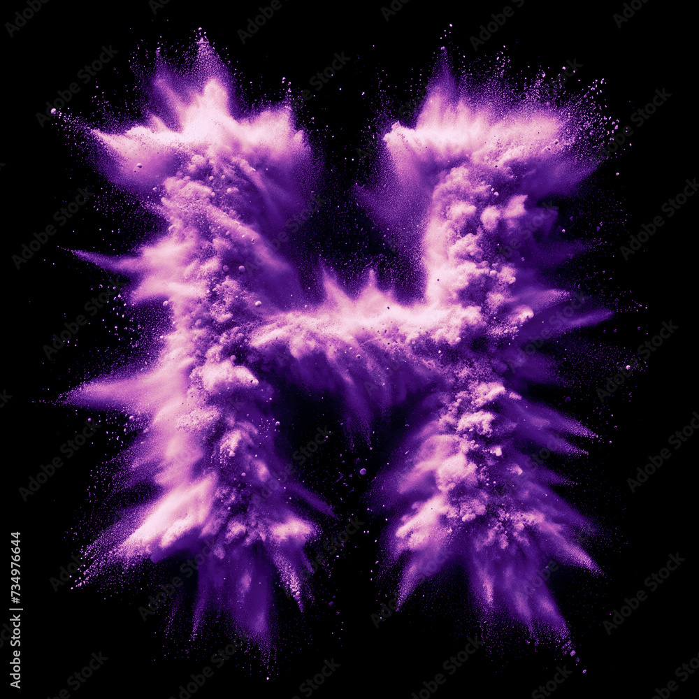 Letter H - Purple powder explosion font isolated on black background ...