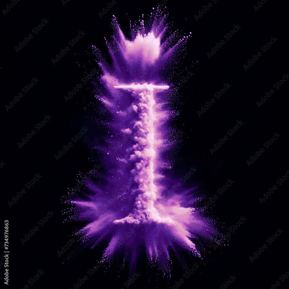 Letter I - Purple powder explosion font isolated on black background ...
