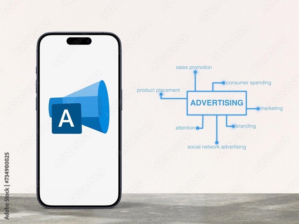 Microsoft Advertising Logo shown on a modern smartphone, white ...