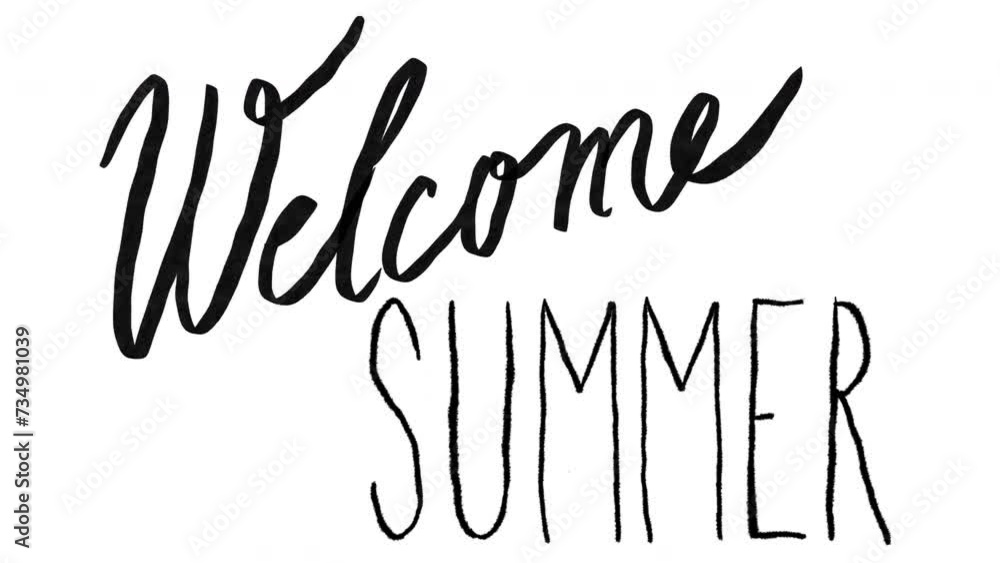 Welcome summer headline. Animated hand drawn calligraphy title text ...