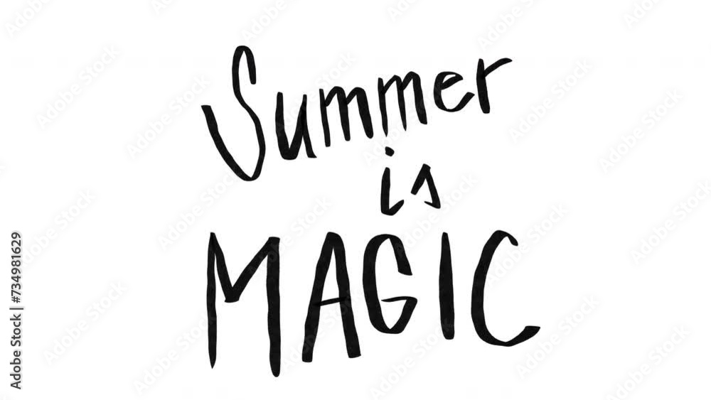 Summer is magic headline. Animated hand drawn calligraphy title text ...