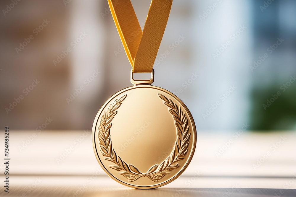 Picture a close-up of a prestigious gold medal, the ultimate symbol of ...