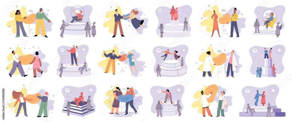 Social relationship vector illustration. Assisting others fosters sense ...