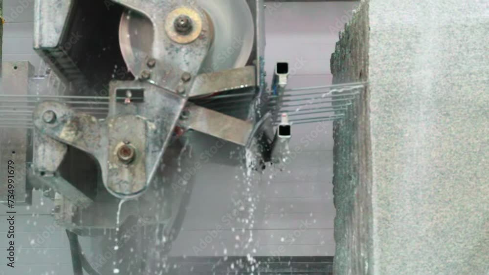 Machine Cuts Granite Stone Blocks By Diamond Wire Saw Equipment. Water ...