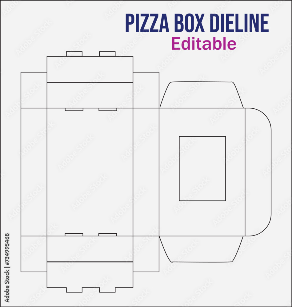 Pizza Box Dieline Template, Pizza Box template,dieline template Stock Vector | Adobe Stock