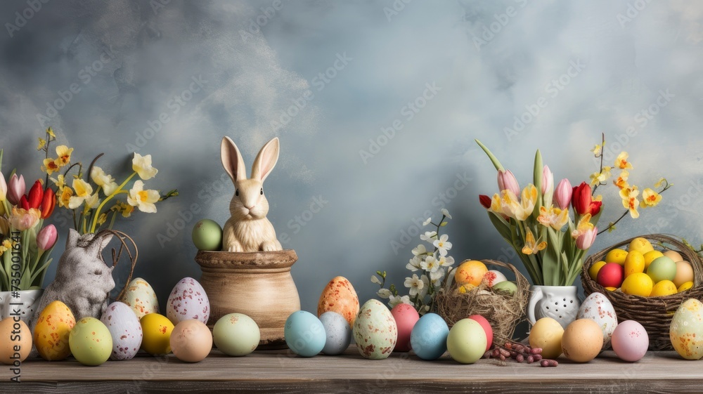 frohe ostern hintergrund panorama banner gruÃŸkarte - osterei mit ...