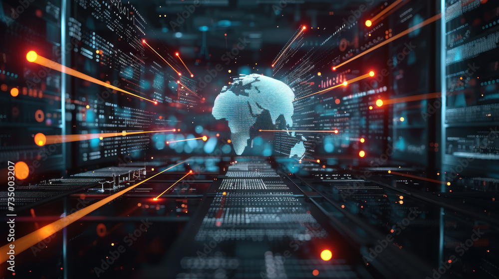 A high-tech image of a global data network with dynamic streams of ...