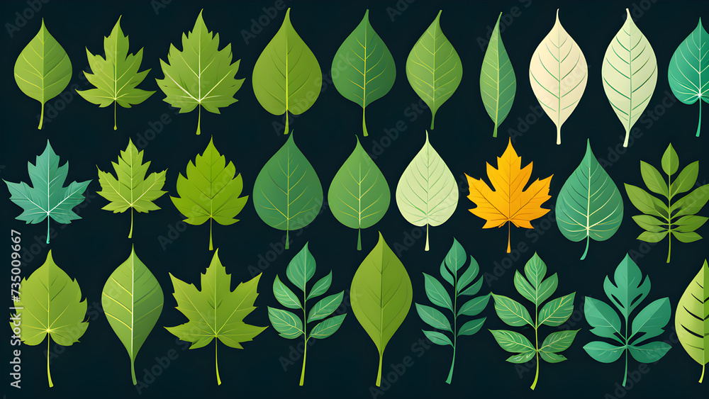 Green leaves big vector collection - Set of graphical elements with ...