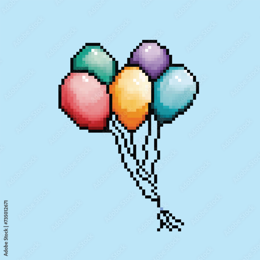Colorful balloons. Pixel bit retro game styled vector illustration ...