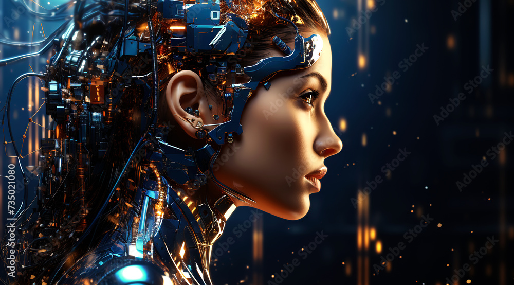 Fictional portrait of female humanoid robot with realistic beautiful ...