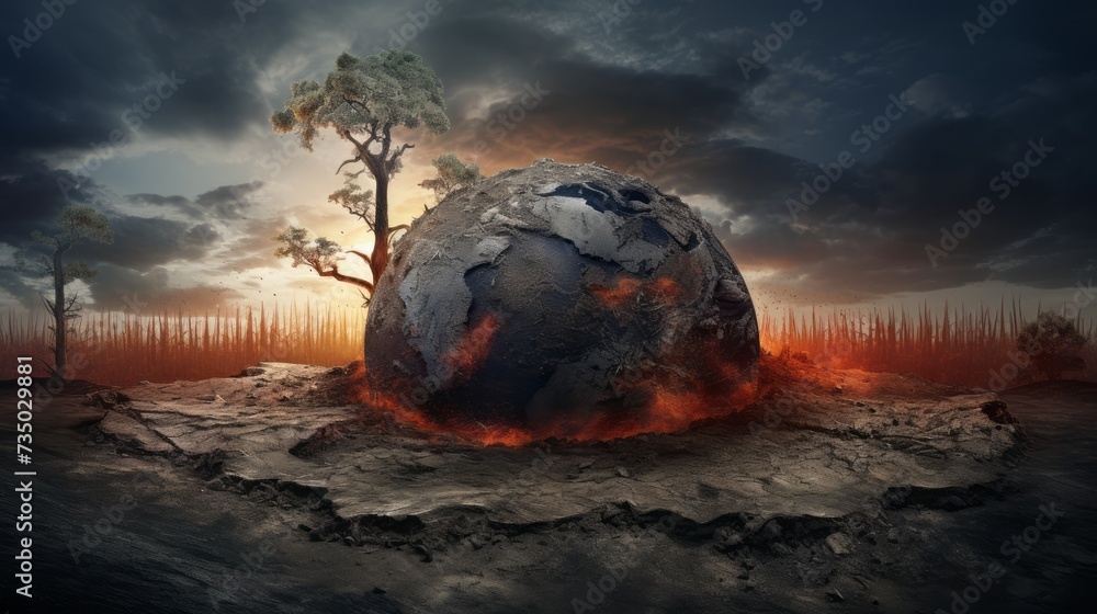 The planet Earth disappears against the background of a gloomy dark ...