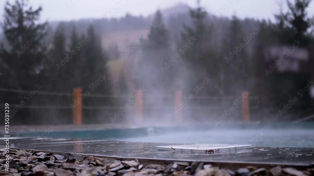 Empty Swimming Pool against the Backdrop of Rain with a View of the ...