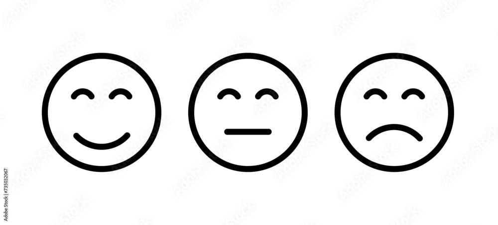 Happy, neutral and sad emoji icon client expression. Happy smiley ...