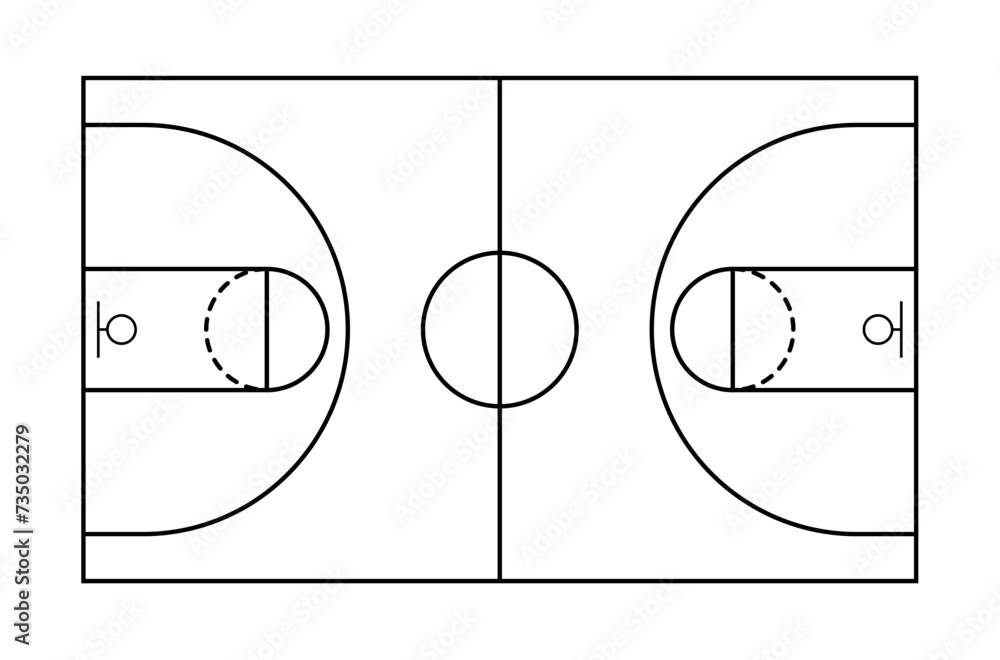 Basketball Court Flat Vector line Icon. Basket ball field playground ...