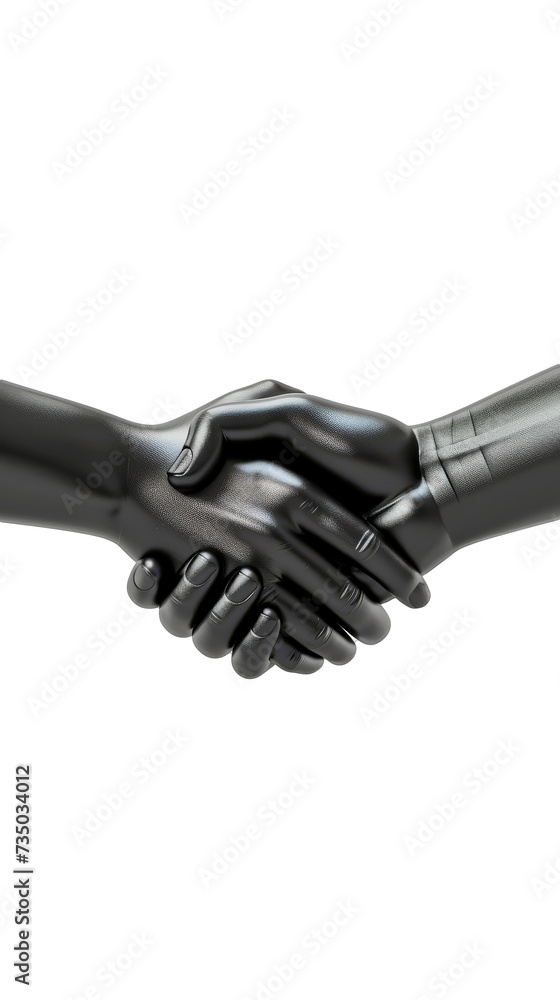 Handshake Between a Black and a Silver Mannequin Hand Against, Isolated ...