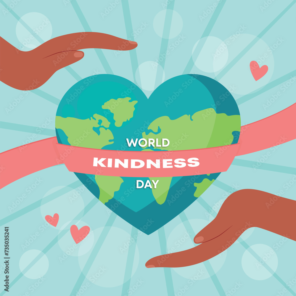 World kindness day, earth, world, heart, hands, flat illustration Stock ...