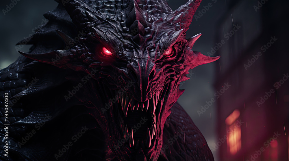 Captivating close-up of a malevolent demon, mesmerizing viewers with ...
