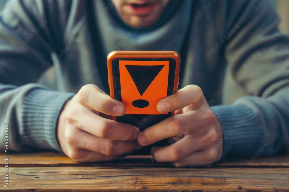 Shocked Man with Smartphone Showing Warning Sign. Surprised man on a ...