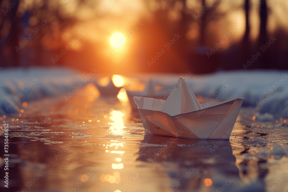 paper boat on the water, boat sailing, paper boats in spring beautiful ...