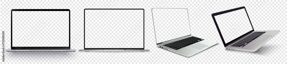 Set of sleek, modern laptops and tablets featuring transparent screen ...