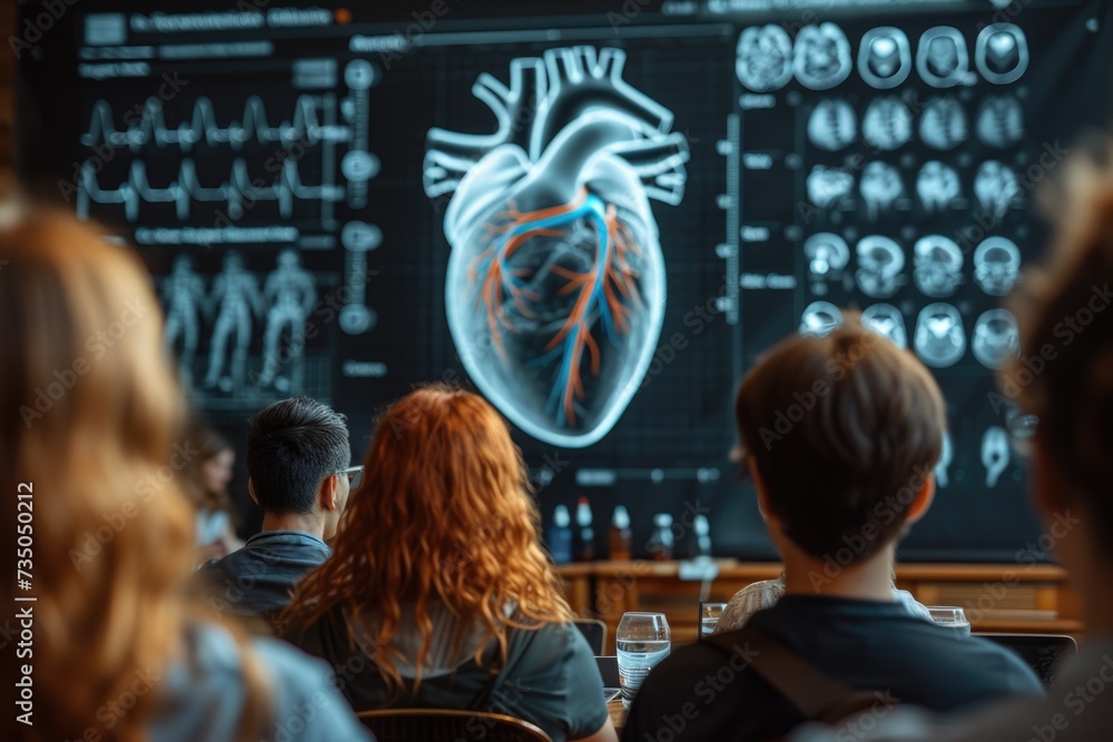 An audience observes a detailed heart anatomy display, showcasing a ...