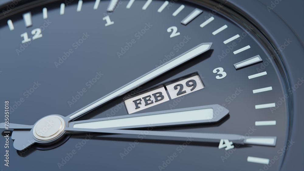 3d rendering clock of change to February 29th. Leap year concept design ...