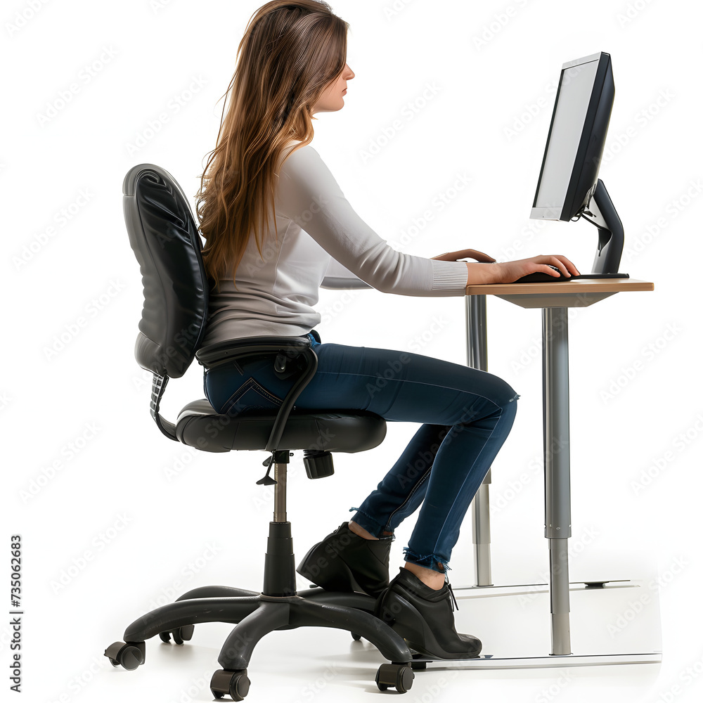 An office worker adjusting their chair and desk for proper ergonomics ...