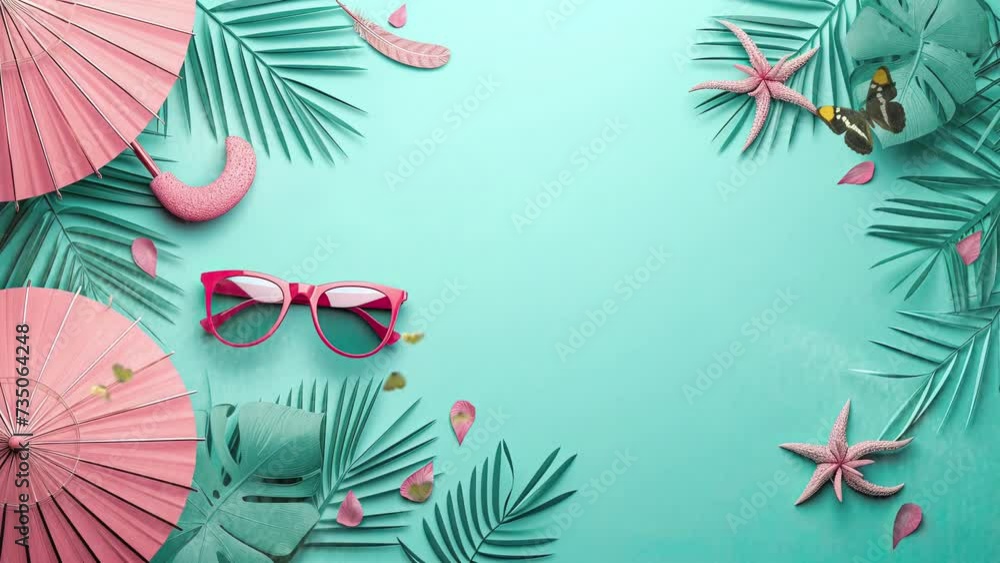 summer theme concept with glasses and umbrella background. Cartoon or ...