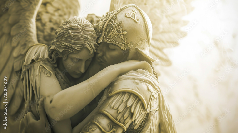 A Valkyrie is shown holding a fallen warrior in her arms her compionate ...