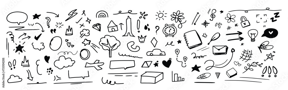 Vector set of hand-drawn cute cartoony expression sign doodle line ...
