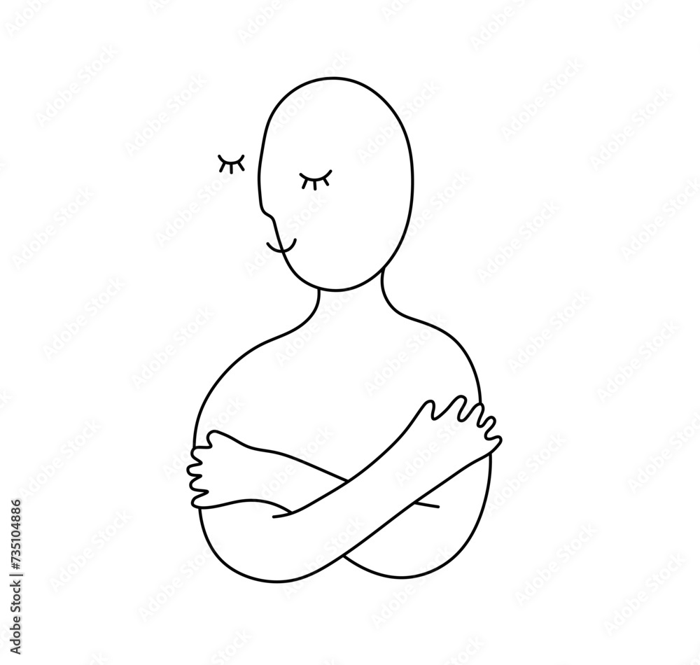 Vector isolated one single abstract man hugging yourself colorless ...