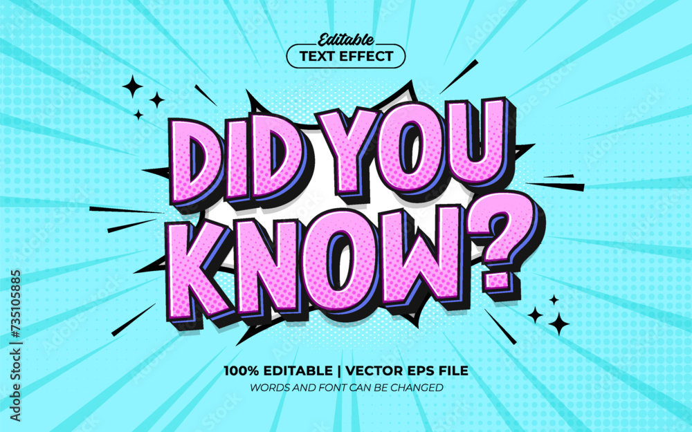 Did You Know 3d Cartoon Pop Art Editable Text Effect Template Style ...