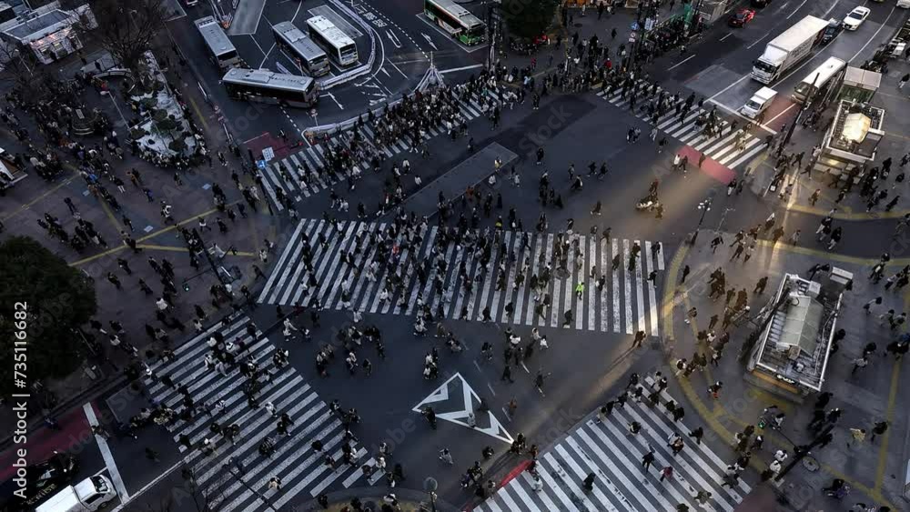 Shibuya Scramble Square aerial view, busy urban intersection with ...