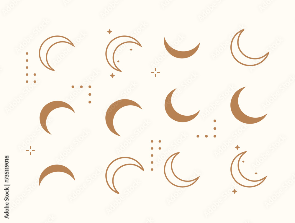 Phases of moon, boho moon illustration. Lunar phases, cycles vector ...