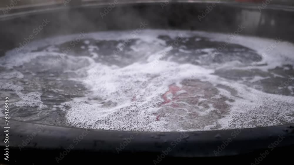 Vidéo Stock Empty Boiling Vat with Hot Water from Thermal Springs ...