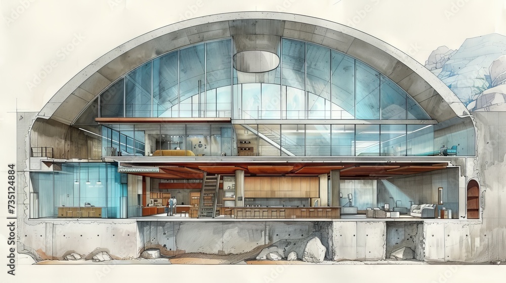 architectural model drawing of an underground nuclear bunker and ...