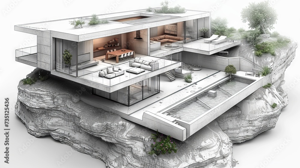 architectural model drawing of an underground nuclear bunker and ...