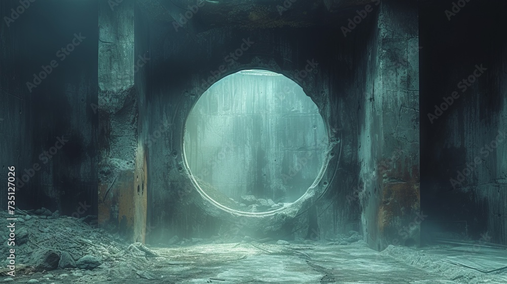 Rusty entrance to a bunker made of metal and concrete structures ...